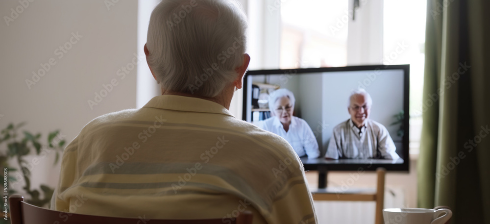 senior citizen video chatting with friends, concept of Technology use ...