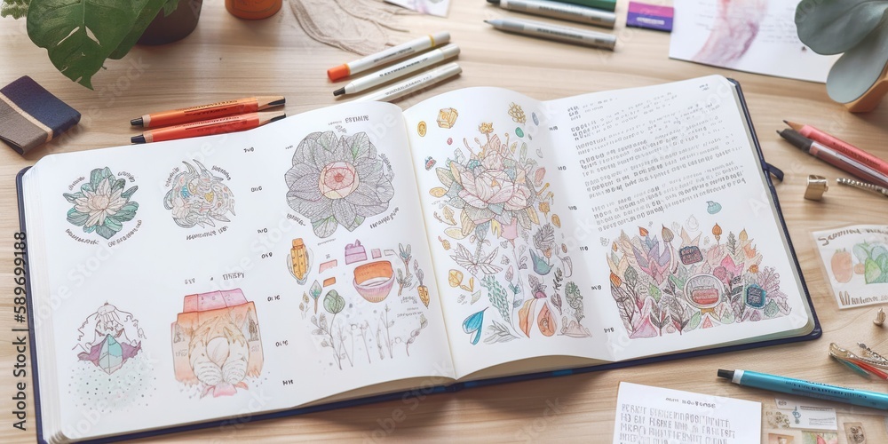 A beautifully organized bullet journal with colorful hand drawn ...