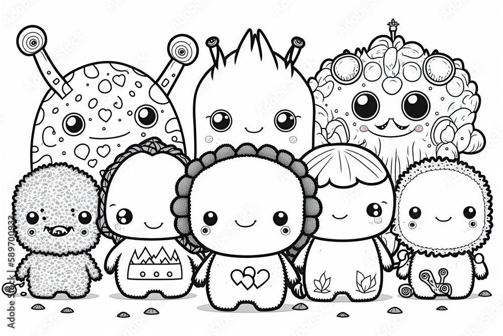 Coloring page of cute monsters. Line illustration for coloring book ...