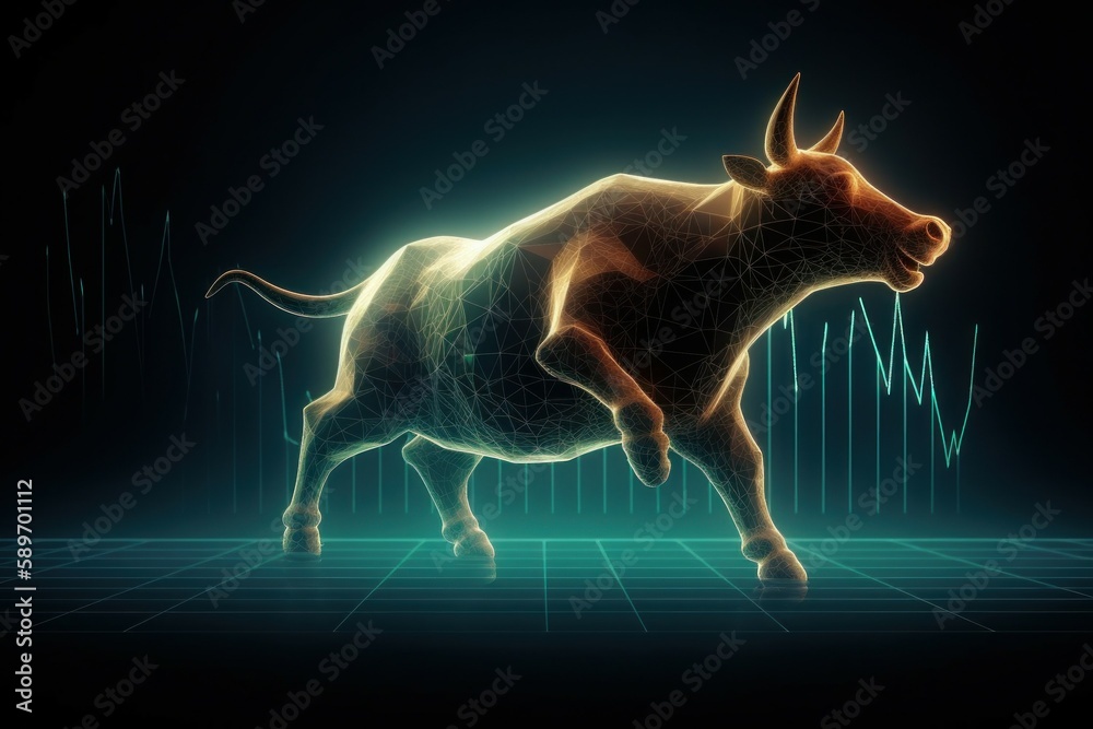 Bull as a symbol of trading, concept of stock market exchange. AI ...