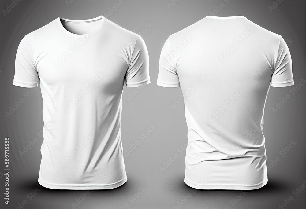 Front back and side views of white t shirt on isolated on white ...
