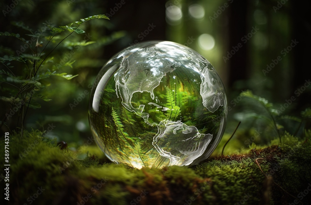 Earth Day April 22, glass ball with planet Earth map, beautiful ...