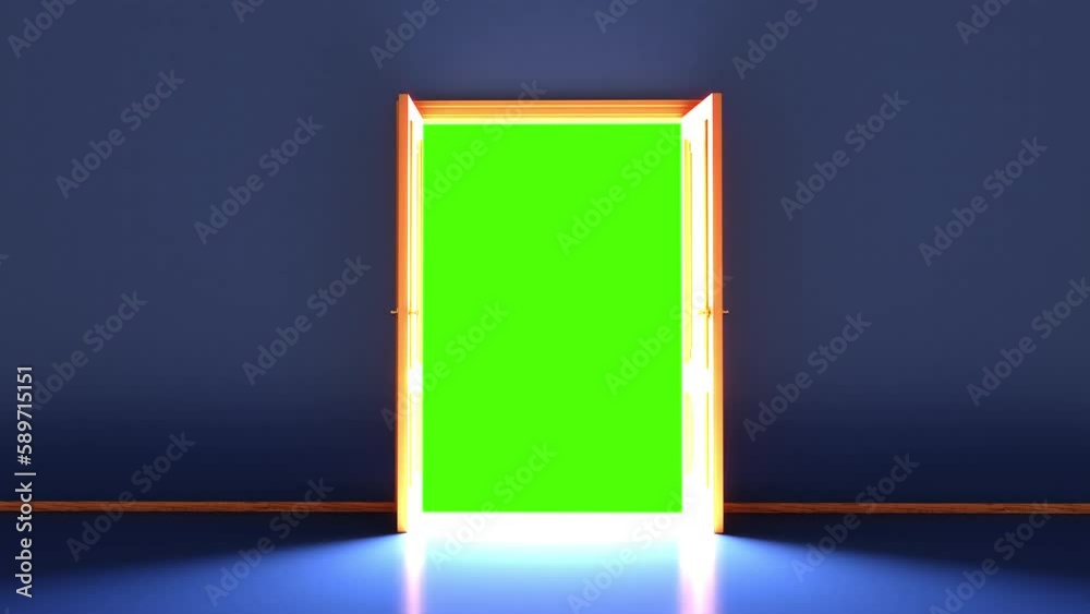Classic design door opening to green screen, chroma key. 4K Video ...