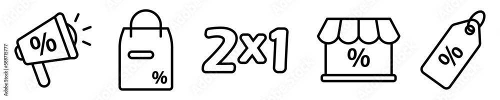 Conjunto de iconos de promociones. Concepto de negocio y descuento ...