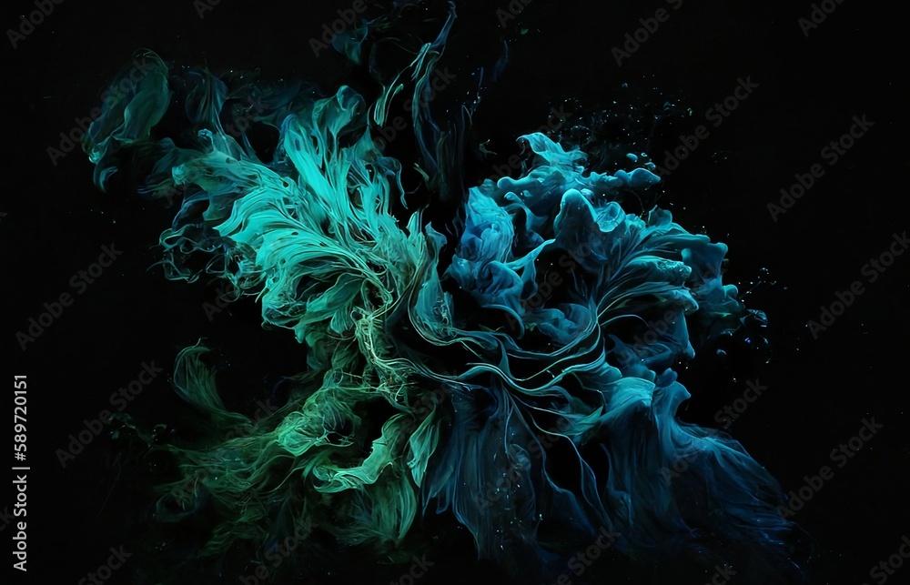 Underwater sea sponge, splash of green and blue seaweed, mesmerizing ...
