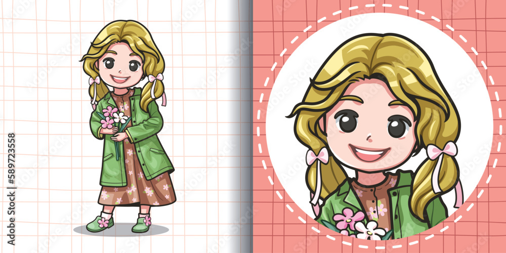 Cartoon style avatars for social media. Avatars profile of a young girl ...