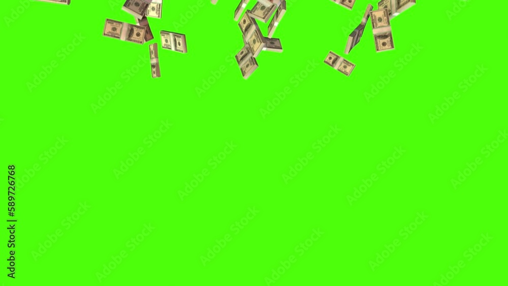 100 Dollar Bills Cash Currency Falling in Slow Motion with Chroma Key ...