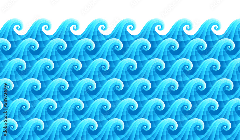 Multi-level stereogram illusion with blue curly waves - vector ...