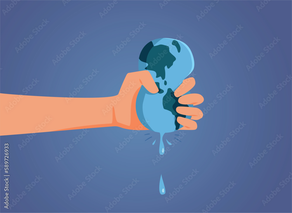 Hand Squeezing the Last Water Drop out of the Earth planet. Humans ...