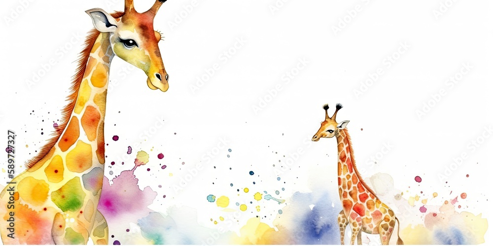 watercolor background with playful baby giraffe border - generative AI ...