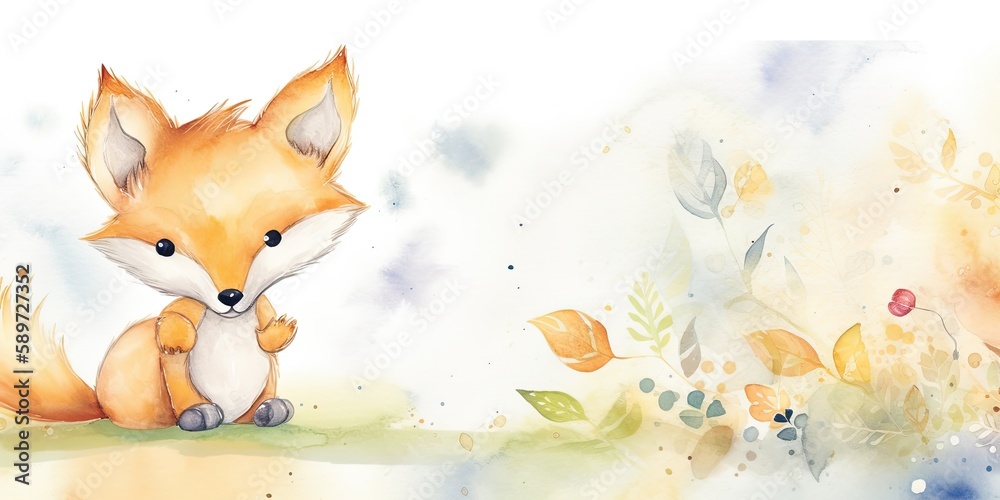 watercolor background with playful baby fox border - generative AI Art ...