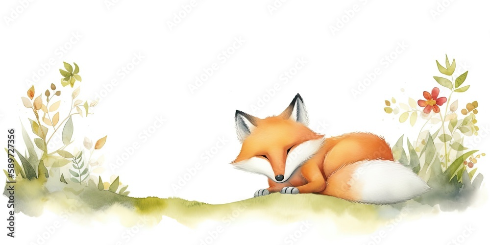 watercolor background with playful baby fox border - generative AI Art ...