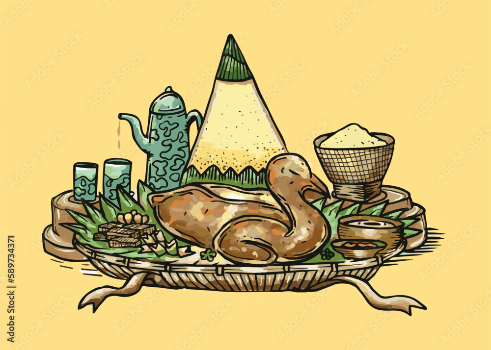 Nasi Tumpeng. Indonesian traditional food. Vector EPS10 Stock Vector ...