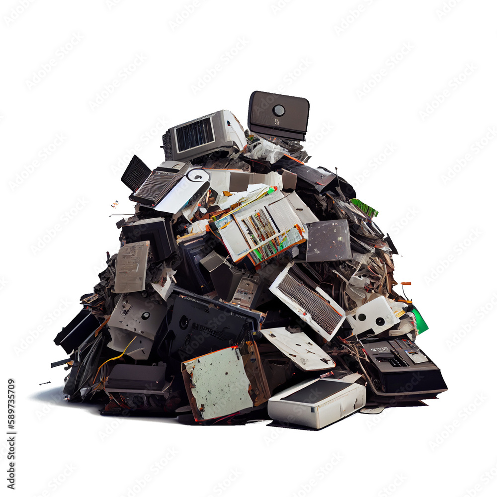 electronic waste pile On a transparent background (PNG) generative AI ...