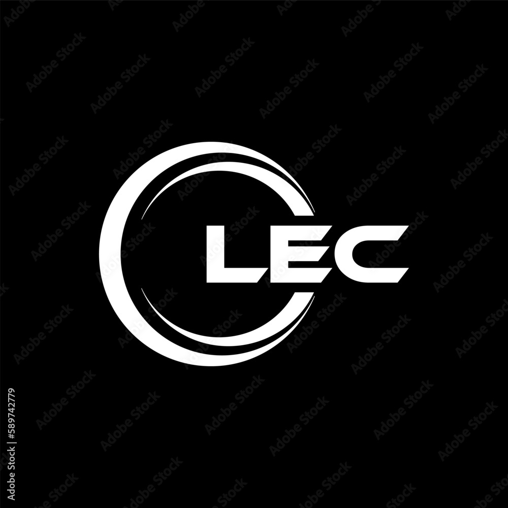 LEC letter logo design with black background in illustrator, cube logo ...