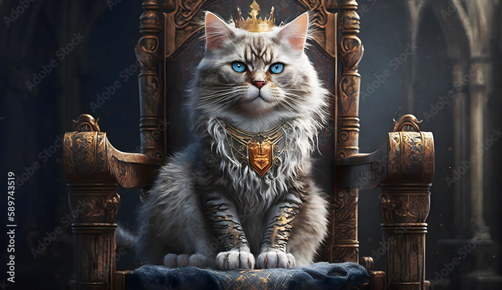 Cat became king was sitting on the throne, created using Generative AI ...