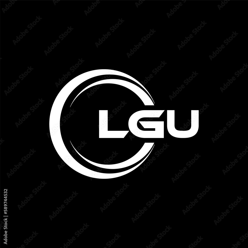 LGU letter logo design with black background in illustrator, cube logo ...