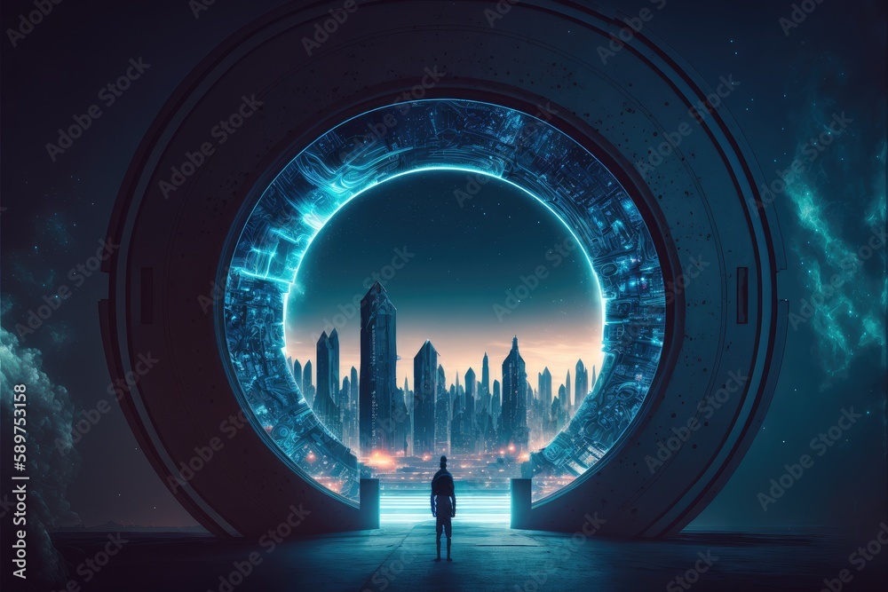 The world revolution of through circle future portal. Background of ...