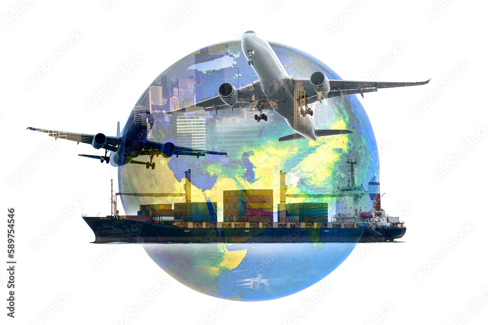 Transportation of cargo planes and container ships Global import and ...