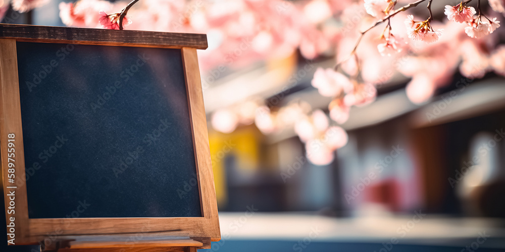 Empty menu board on the street in springtime. Chalkboard menu sign ...