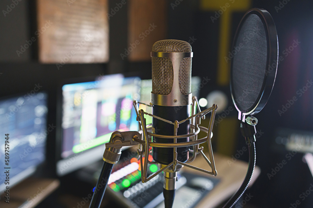 Microphone Close-up in Recording Studio - A close-up of a microphone ...