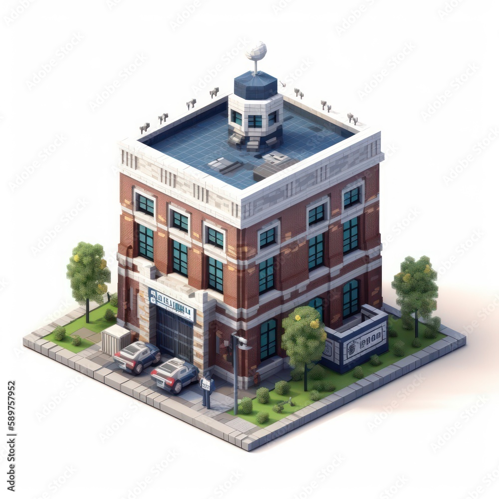 Isometric police station isolated on a white background, modern law ...