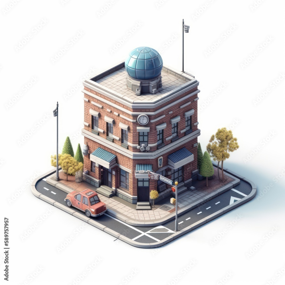Isometric police station isolated on a white background, modern law ...