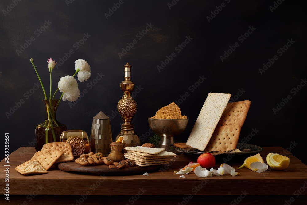 Passover-inspired still life compositions with traditional foods matzah ...