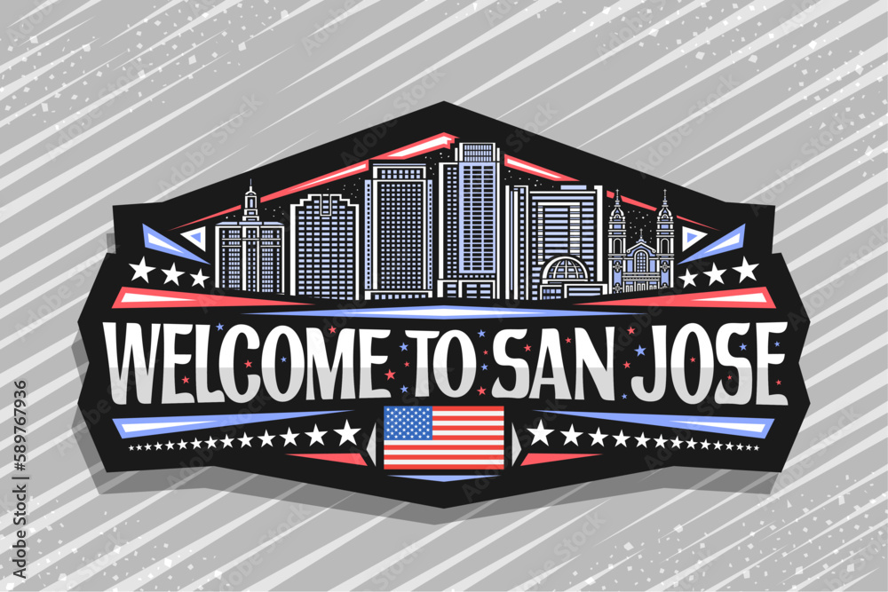 Vector logo for San Jose, black decorative label with line illustration ...