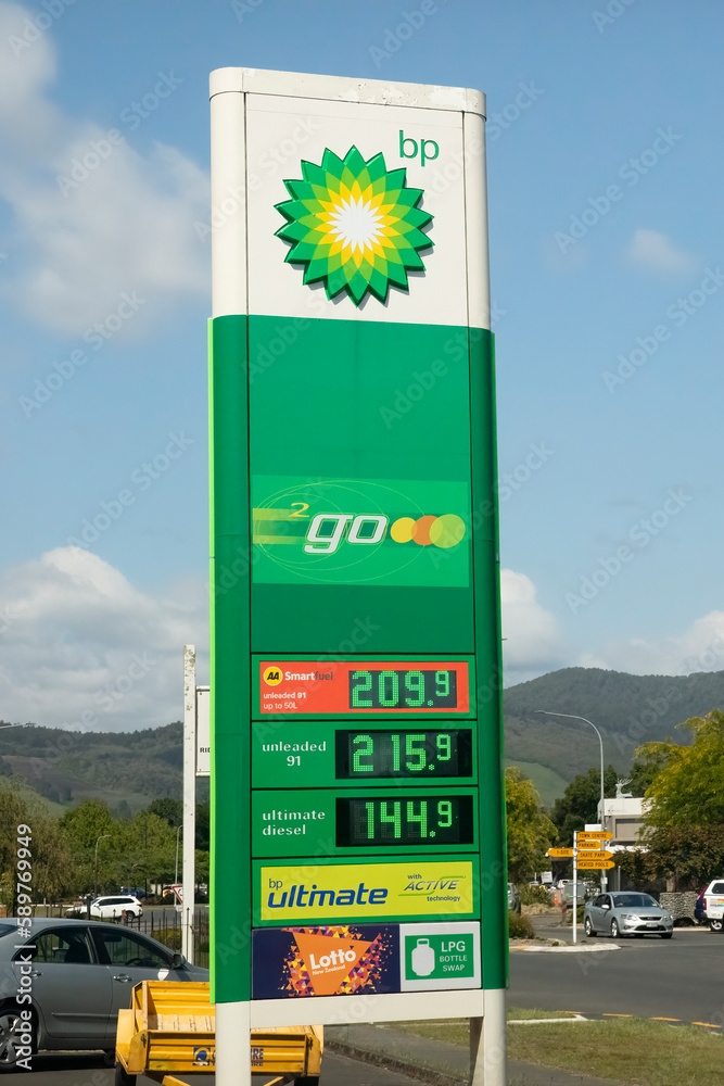 bp petrol station sign in Turanga, New Zealand Stock Photo | Adobe Stock