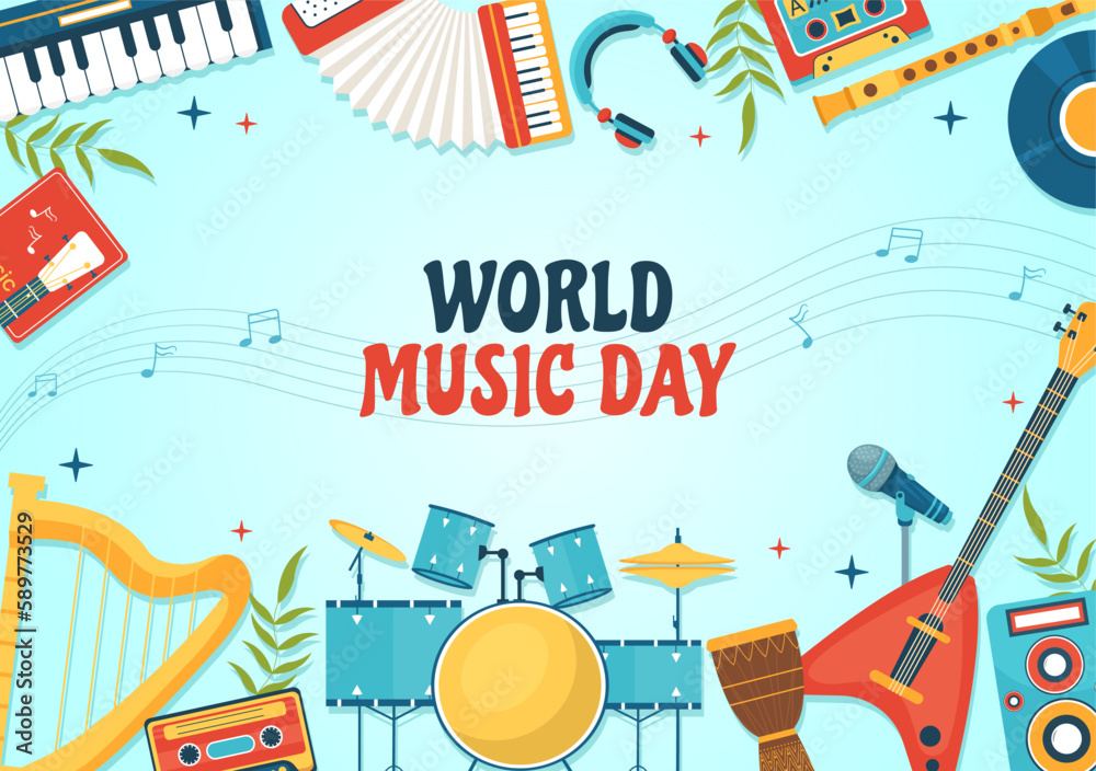 World Music Day Illustration with Various Musical Instruments and Notes ...