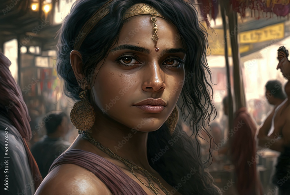 Beauty Girl at the Market. Generative AI, non-existent person. Stock ...