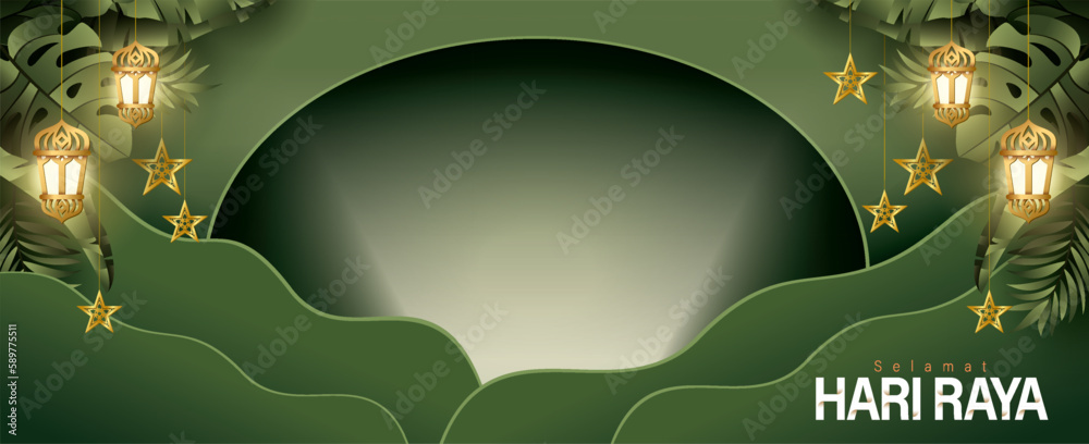 Hari raya greeting product display background with stars decoration and ...