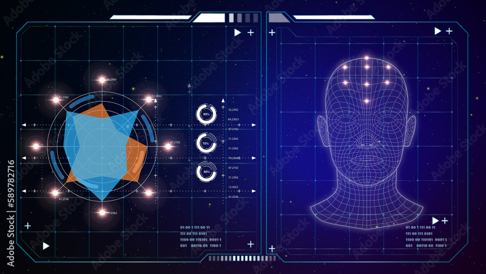 Virtual hologram interface of human brain x-ray scanning on HUD screen ...