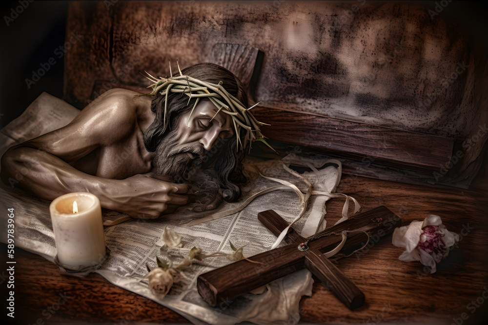 jesus christ on the cross. Depict the significance of Holy Saturday ...