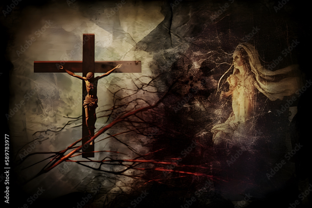 Jesus on the cross. Depict the significance of Holy Saturday using ...