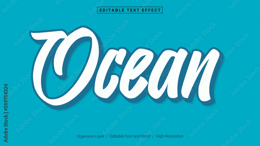 Editable Ocean Font Design. Alphabet Typography Template Text Effect ...