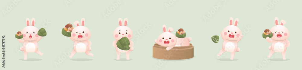 Vetor de 6 kinds of cute rabbits and Chinese Dragon Boat Festival ...