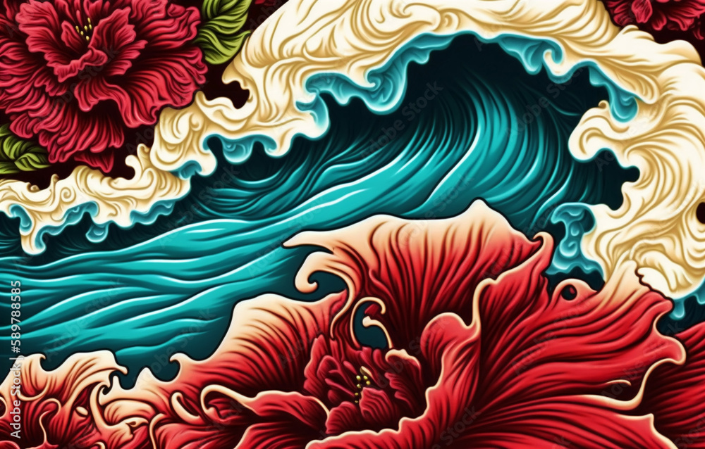 Illustration, Hawaiian hibiscus, ocean wave flower, whimsical necklaces ...