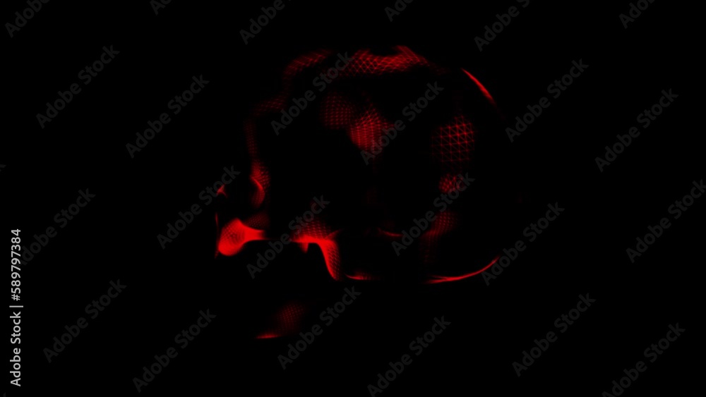 A human skull with red flashes rotates on a black background. Skull ...