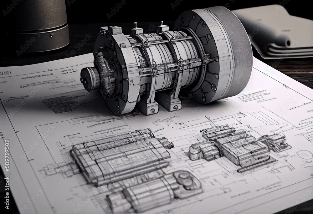 Illustration of Pile of Mechanical Engineering Drawings with ...