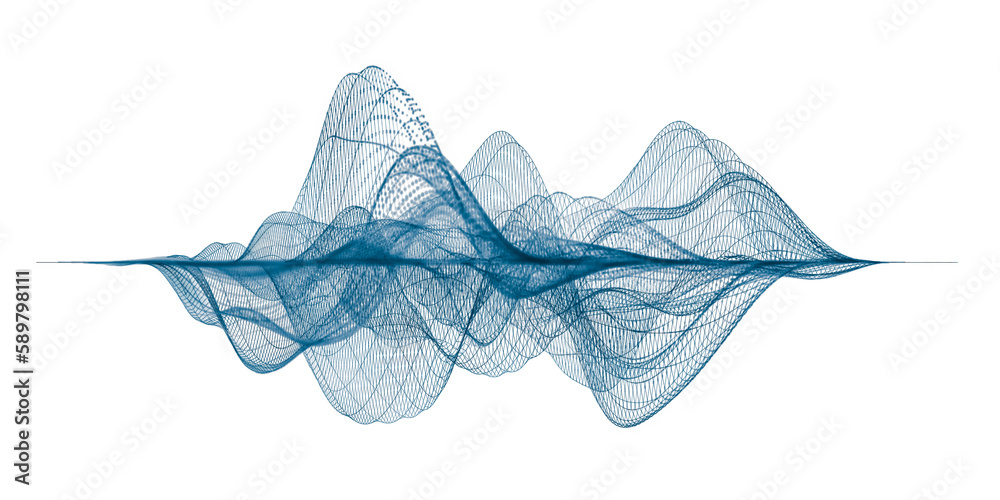 Abstract wireframe sound waves, visualization of frequency signals ...