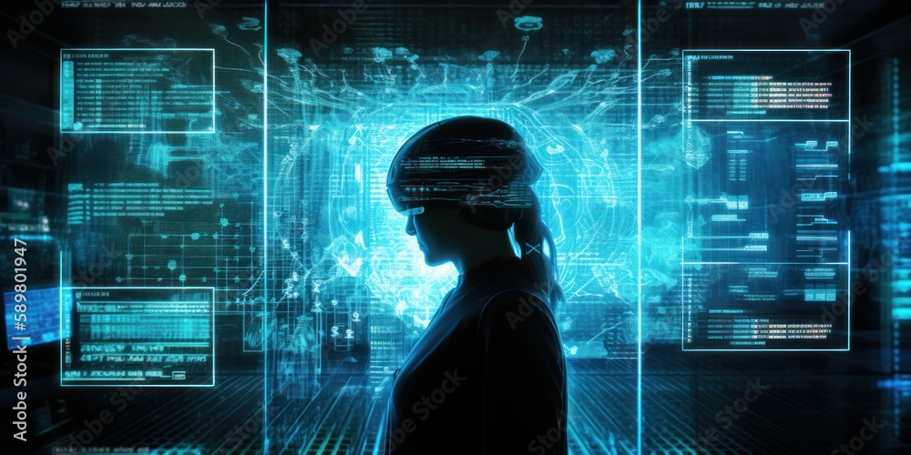 silhouette humanoid robot with artificial intelligence, generative, ai ...