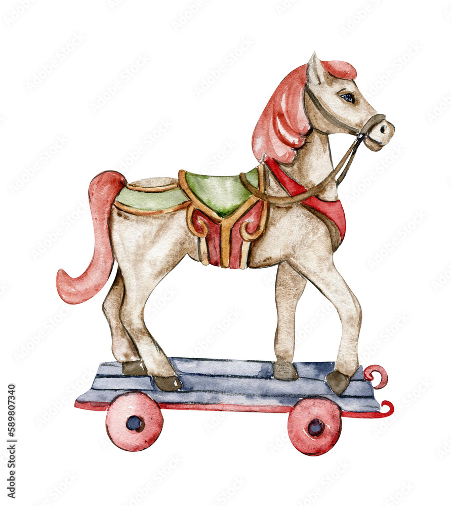 Watercolor hand drawn circus white horse on the white background. Horse ...