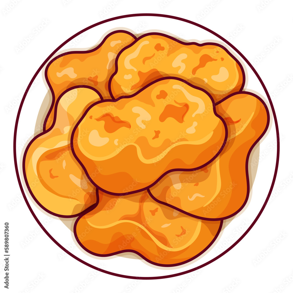 American fast food fried chicken nuggets illustration vector. Asian ...