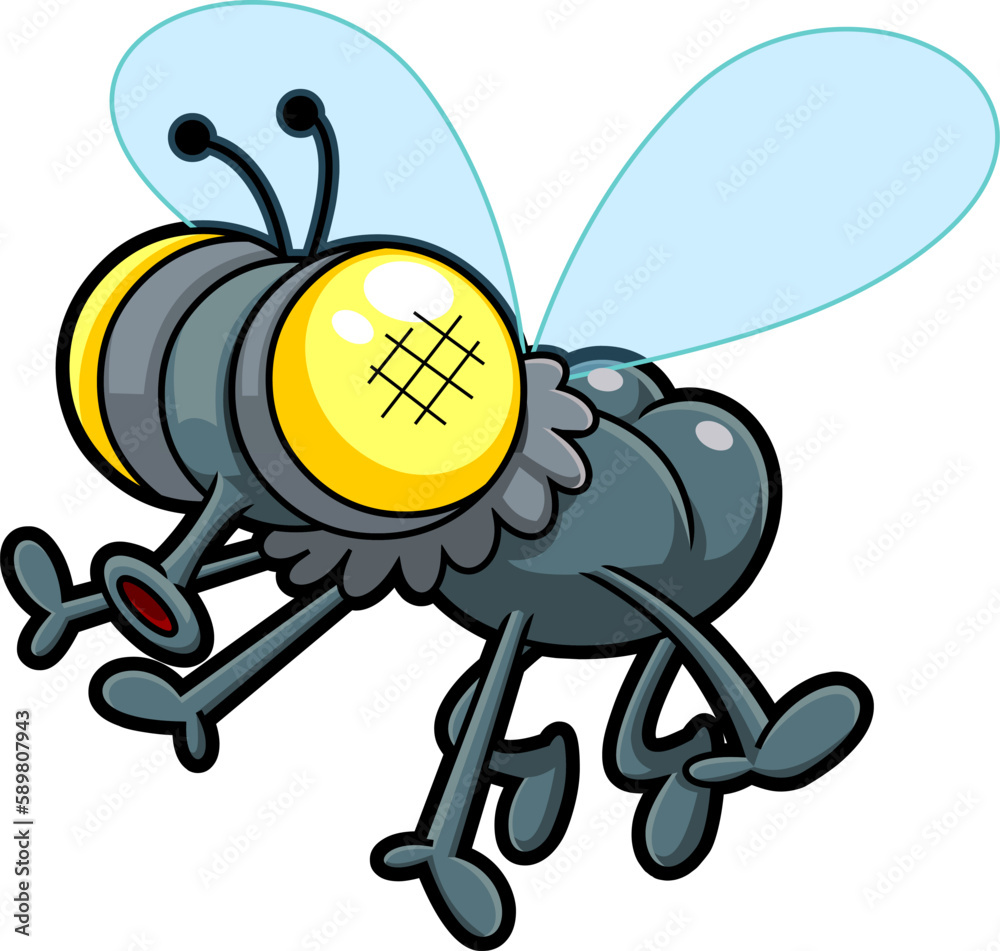 Funny Fly Cartoon Character Flying. Vector Hand Drawn Illustration ...