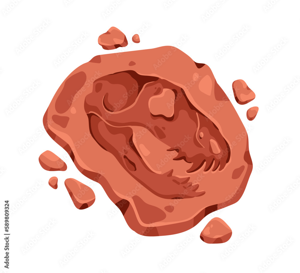 Dinosaur fossil rock. Archeology prehistoric art on old ancient stone ...