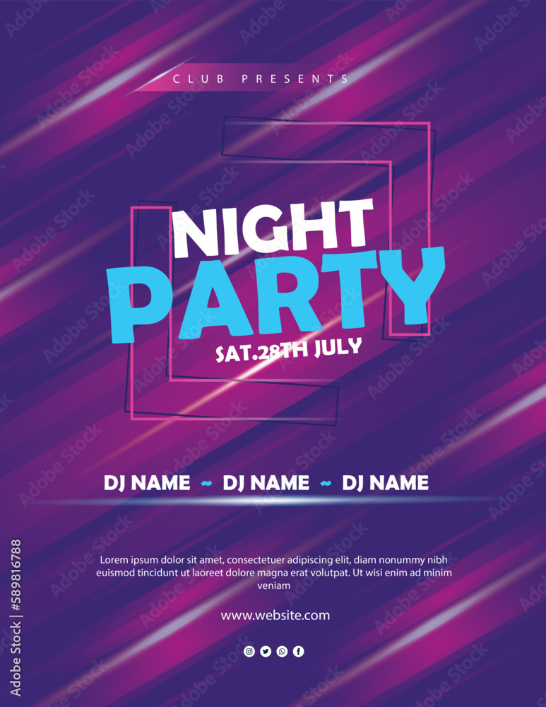 Night dance party music night poster template. Style concert disco ...