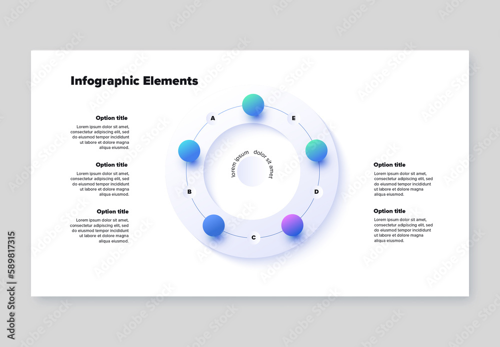 Circular Step Infographic With 5 Options Stock Template | Adobe Stock
