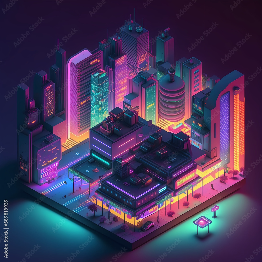 An adventurous isometric video game featuring a futuristic city Stock ...